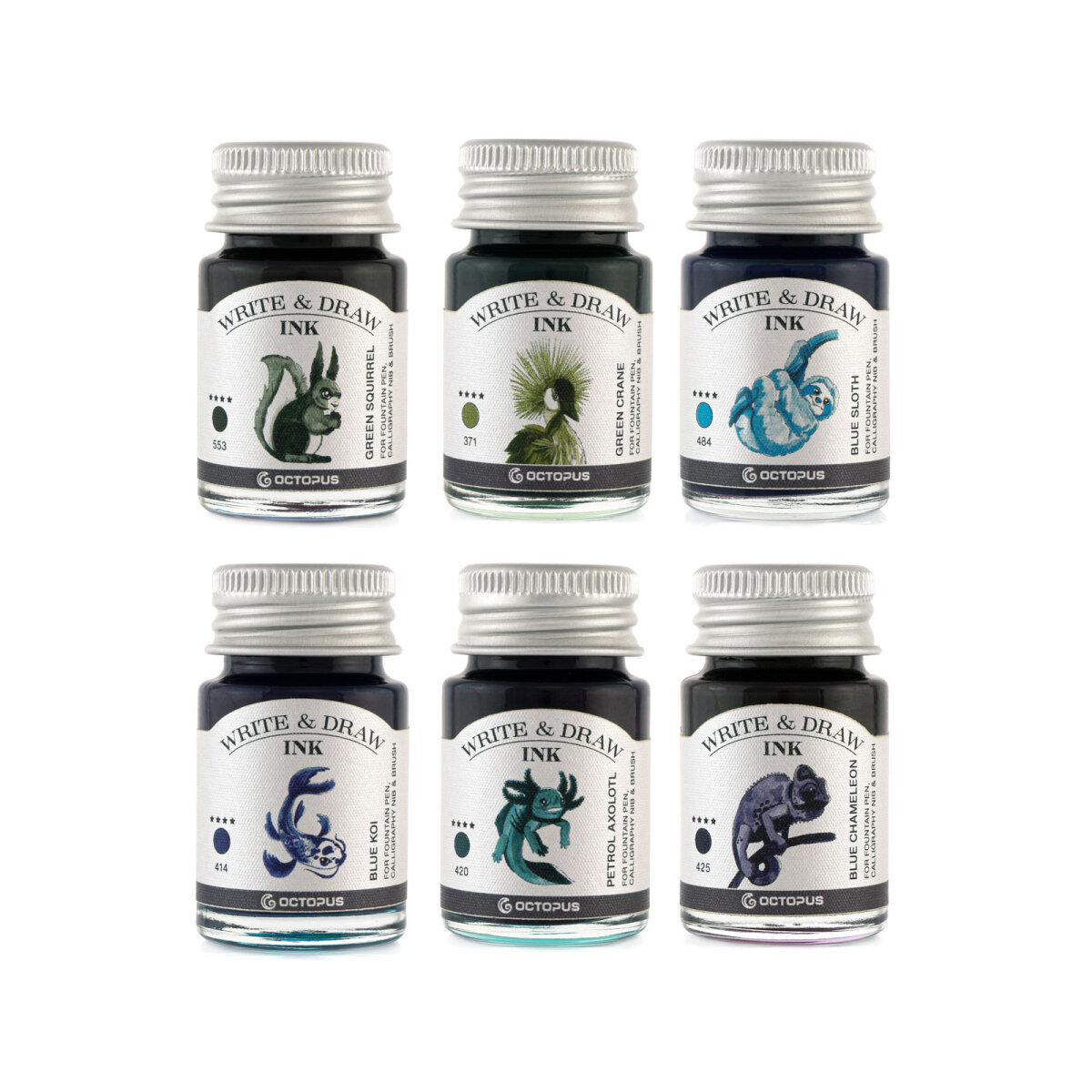 Octopus Write and Draw Ink Set RIVER, 6 x 10ml